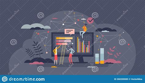 Network Analytics And Identify Big Data Amount Statistics Tiny Person Concept Stock Vector