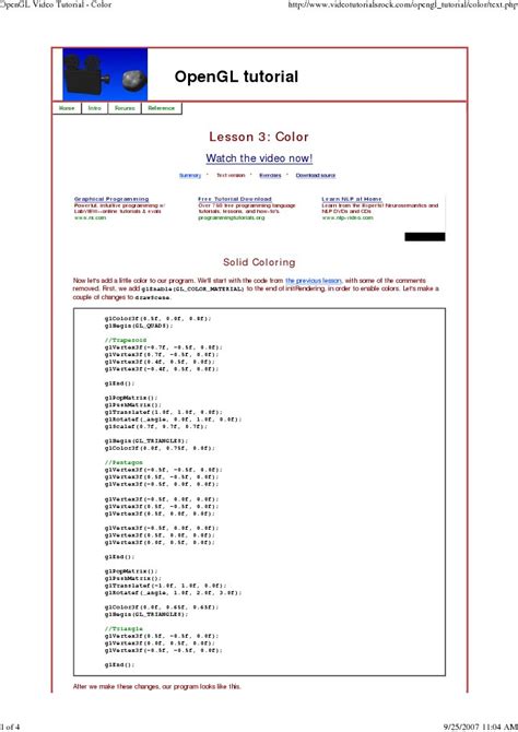 Opengl Video Tutorial Color Pdf Rgb Color Model Color