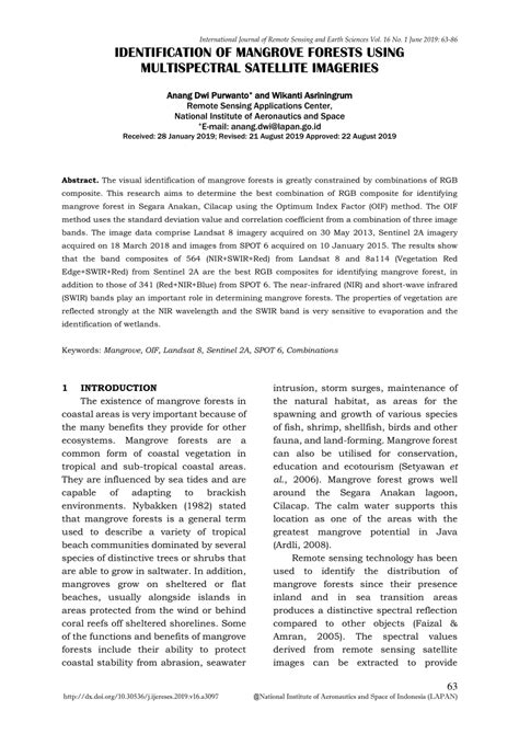 PDF IDENTIFICATION OF MANGROVE FORESTS USING MULTISPECTRAL SATELLITE IMAGERIES
