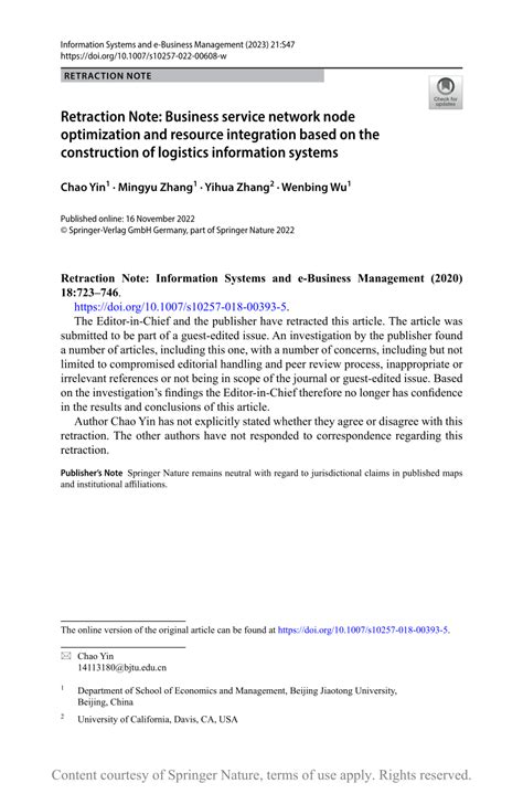 retraction note business service network node optimization and