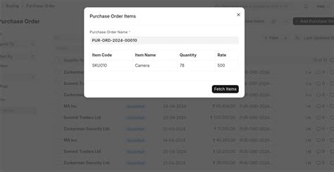 Pop Up Showing The List Of Items In Purchase Order Customize Erpnext Frappe Forum