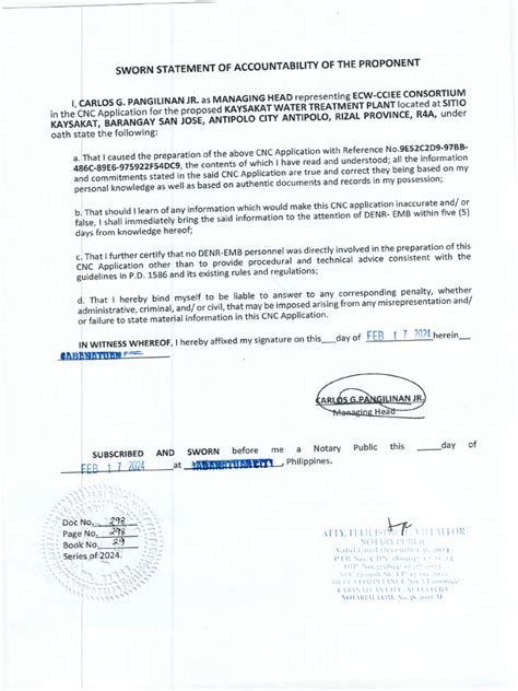 Sworn Statement Of Accountability Of The Proponent Pdf