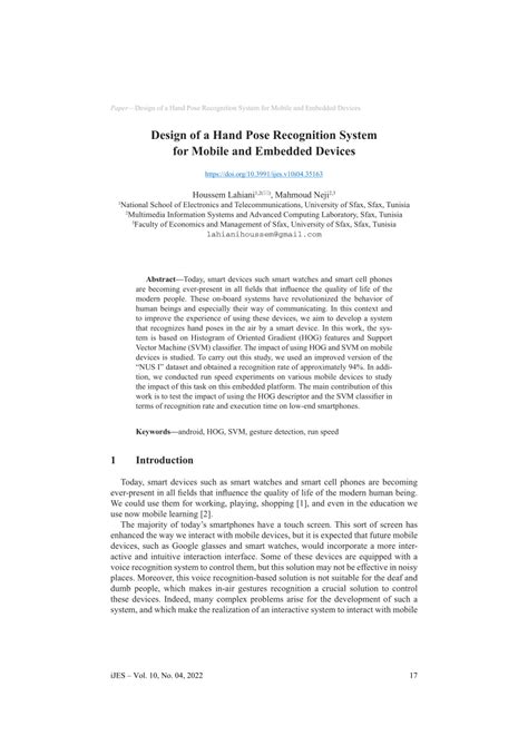 Pdf Design Of A Hand Pose Recognition System For Mobile And Embedded Devices
