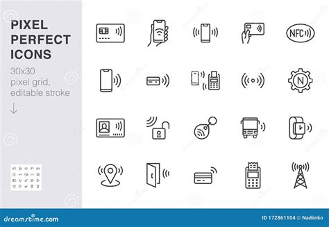 Nfc Line Icon Set Near Field Communication Technology Contactless Payment Card With Chip