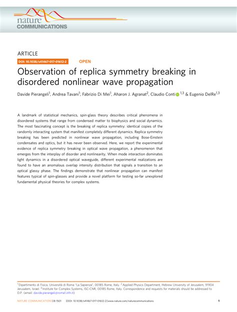 Pdf Observation Of Replica Symmetry Breaking In Disordered Nonlinear