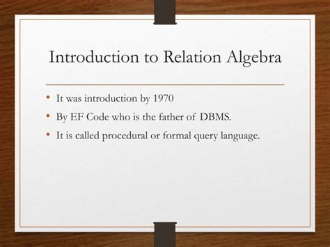 Relation Algebra 1 Ppt Databases Computer Software And Applications