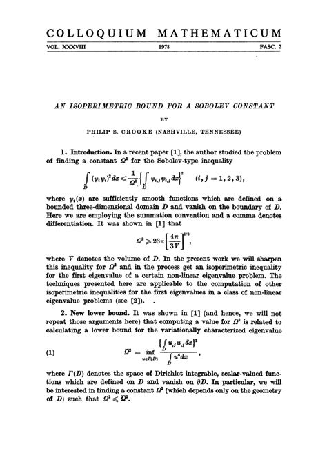 Pdf An Isoperimetric Bound For A Sobolev Constant