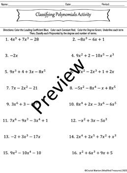 Classifying Polynomials Activity Modified By Modified Treasures
