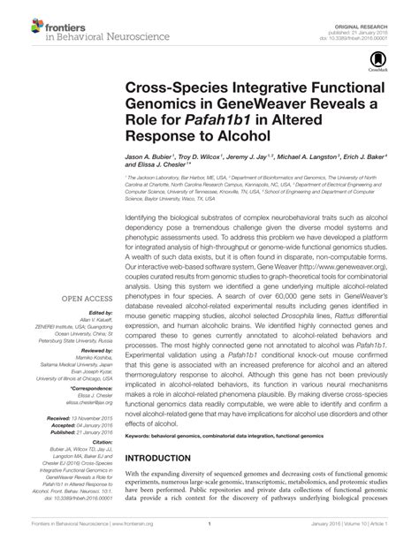 Pdf Cross Species Integrative Functional Genomics In Geneweaver