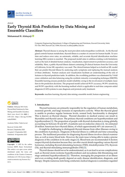pdf early thyroid risk prediction by data mining and ensemble classifiers