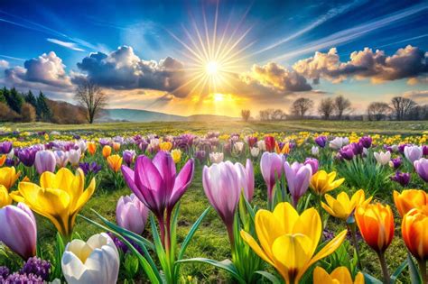 A Digital Artist S Celebration Of Spring Lush Field Of Crocus And Tulips In Vibrant Yellow