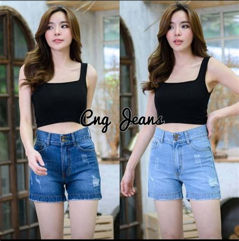 New Newกางเกงยีนส์ผญ กางเกงยีนส์ขาสั้นแฟชั่น By Boonto Shop กางเกงยีนส์ขาสั้นขอบใหญ่2กระดุม