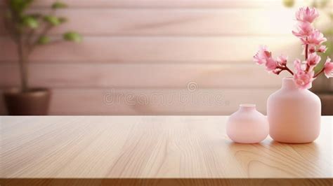 Empty Wooden Surface For Presentation With Spa Salon Background Mockup