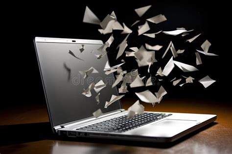 Personal Data Leak Symbolized By Flying Papers From Open Laptop
