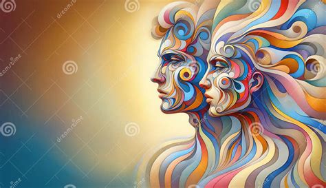 Abstract Poster Of Two People With Different Colors Swirl Facial Structure Highly Detailed