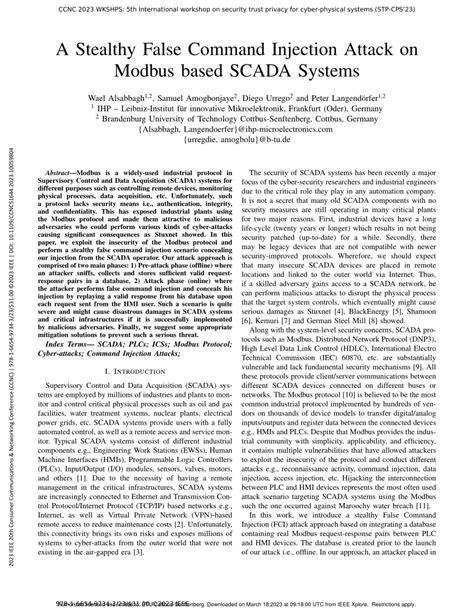 pdf a stealthy false command injection attack on modbus based scada