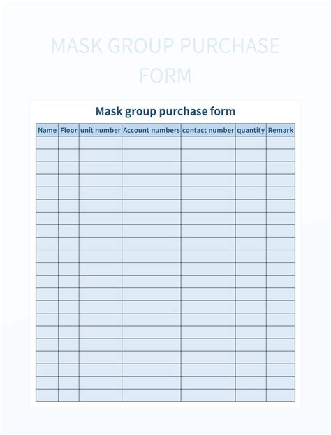 Mask Group Purchase Form Excel Template And Google Sheets File For Free Download Slidesdocs