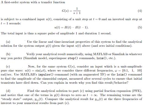 Solved Λ First Order System With A Transfer Function