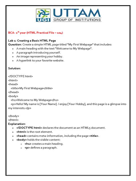 Html Practical 1 Bca 1 Pdf
