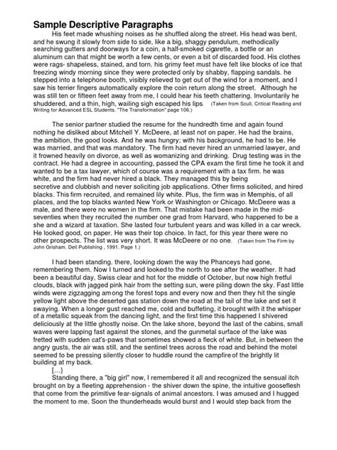Sample Descriptive Paragraphs Pdf Nature