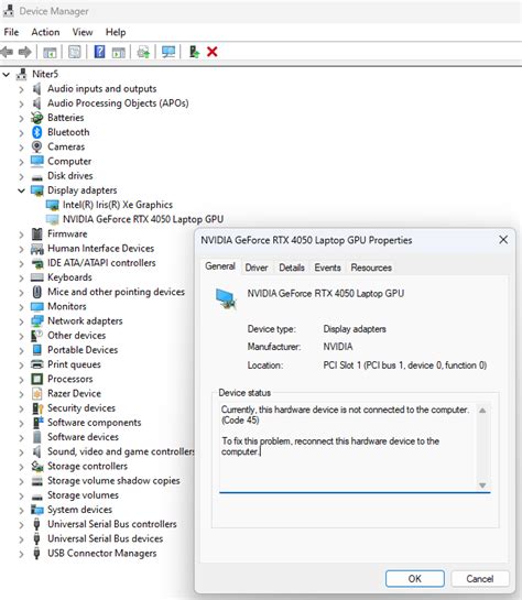 Nitro AN Nvidia GPU Not Detected After Driver Update On Laptop With Iris XE And Nvidia