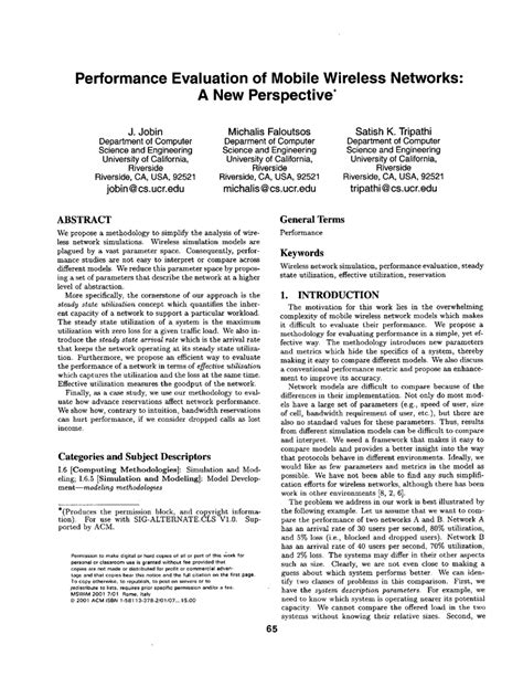 Pdf Performance Evaluation Of Mobile Wireless Networks A New Perspective
