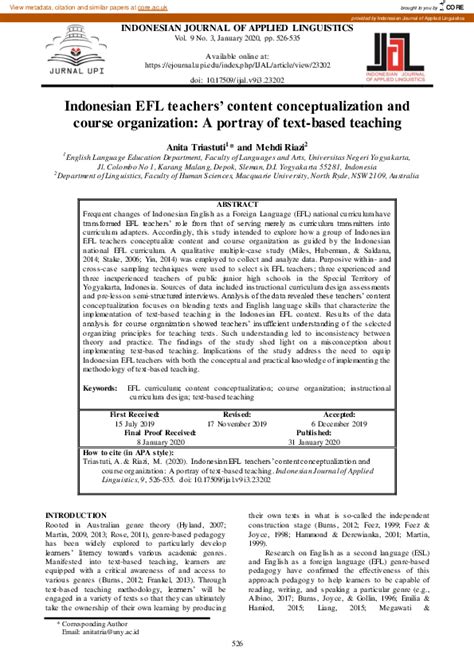 Pdf Indonesian Efl Teachers Content Conceptualization And Course Organization A Portray Of