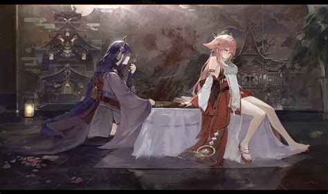 Raiden Shogun And Yae Miko Genshin Impact Drawn By Kis Danbooru