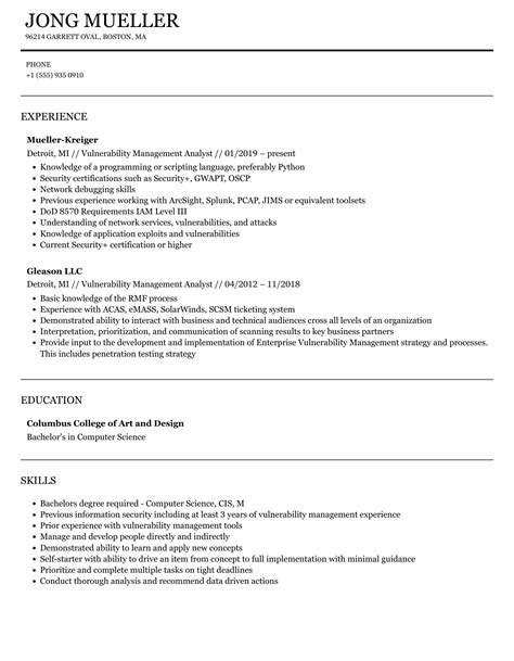 Vulnerability Management Analyst Resume Samples Velvet Jobs