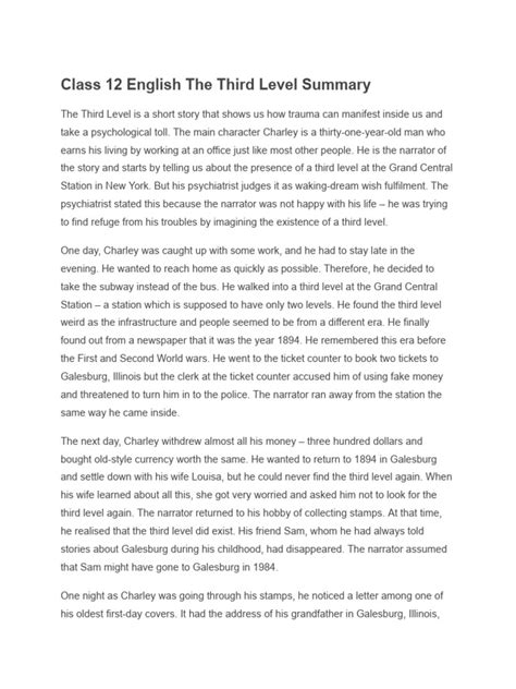 Class 12 English The Third Level Summary Pdf