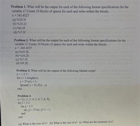 Solved Problem 1 What Will Be The Output For Each Of The Chegg