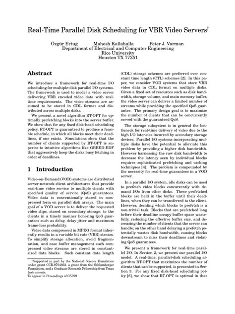 Real Time Parallel Disk Scheduling For Vbr Video Servers Pdf Real