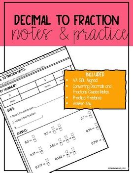 Decimal To Fraction Notes By Learning With Ms Scott TPT