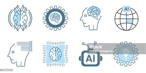 기계 및 로봇 아이콘이 설정되었습니다 흰색 배경에 고품질 개요 기술 평면 아이콘 스타일의 컬렉션입니다 선 아이콘 기호 인공 지능 줄 지어 있는 Ai 아이콘 8개 세트 개념에