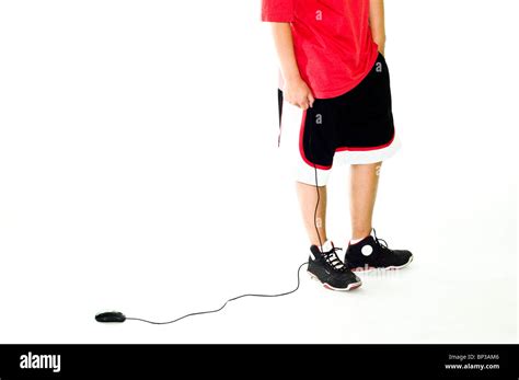 Young Man With Mouse Walking The Mouse Funny Concept Idea