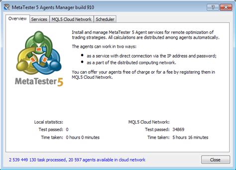 scarica il file di installazione di mql5 strategy tester agent
