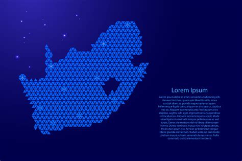 남아프리카 공화국 지도 배너 포스터 인사말 카드에 대 한 노드와 공간 별 패턴 기하학적 배경을 반복 하는 파란색 삼각형에서