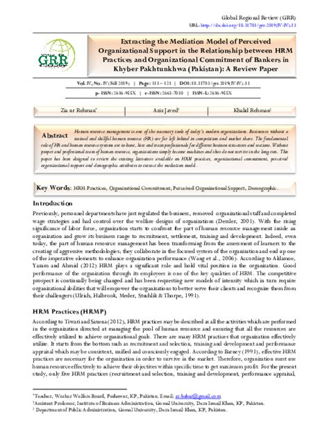 Pdf Extracting The Mediation Model Of Perceived Organizational