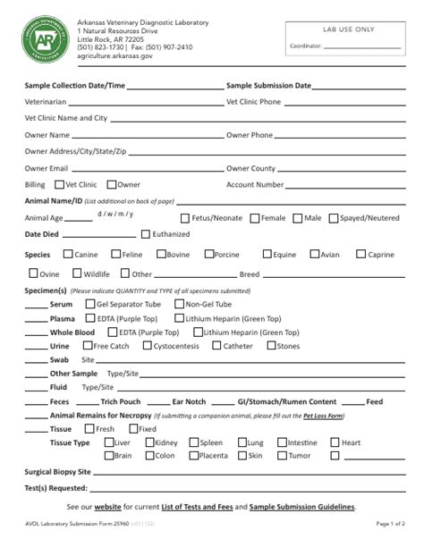 Lab Submission Form Templates Pdf Download Fill And Print For Free