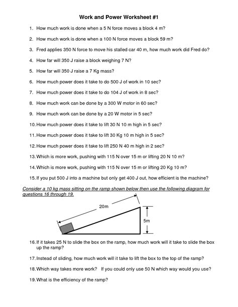 Worksheet Work Physics