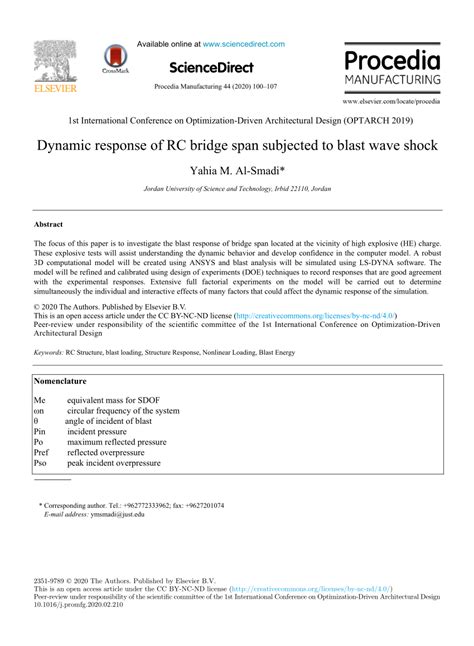Pdf Dynamic Response Of Rc Bridge Span Subjected To Blast Wave Shock