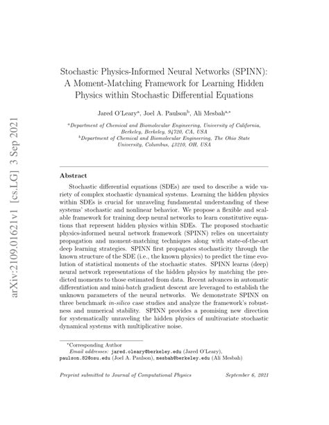 pdf stochastic physics informed neural networks spinn a moment