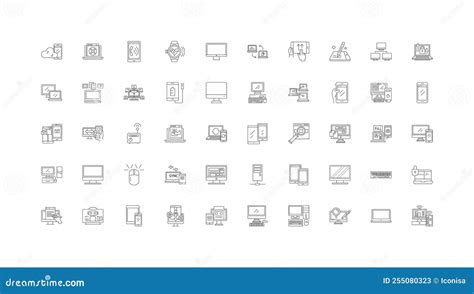 Desktop Pc Ideas Linear Icons Line Signs Set Vector Collection Stock Vector Illustration Of