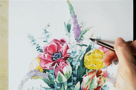小清新水彩花卉教程水彩田园花束画法 露西学画画