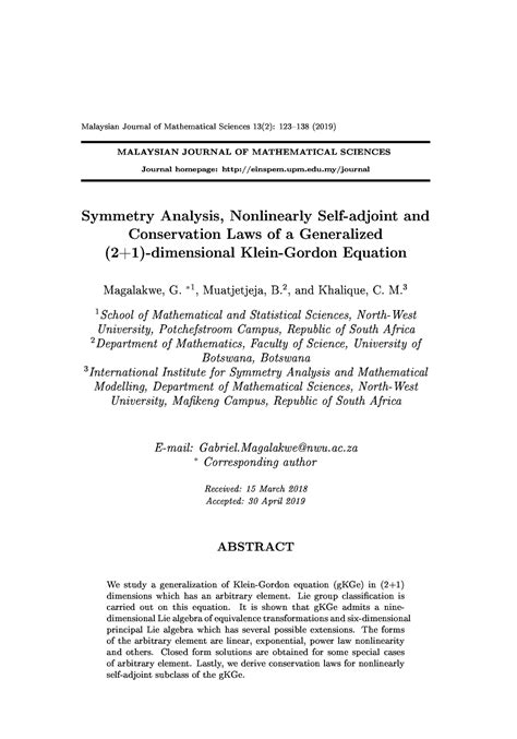 Symmetry Analysis Nonlinearly Self Adjoint And Conservation Laws Of A Generalized 2 1