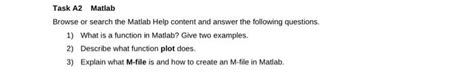 Solved Task A2 Matlab Browse Or Search The Matlab Help