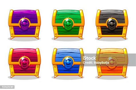 컬러 나무 가슴 Ui 게임에 대 한 벡터 Gui를 폐쇄 가구에 대한 스톡 벡터 아트 및 기타 이미지 가구 갈색 개체 그룹