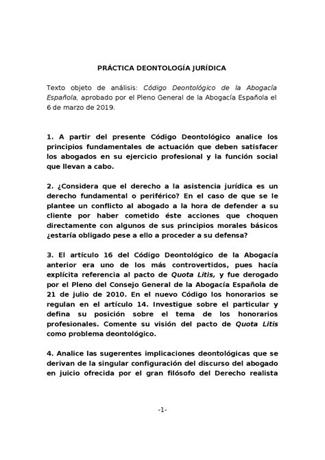 PrÁctica CÓdigo DeontolÓgico De La AbogacÍa Ejercicios De Filosofía