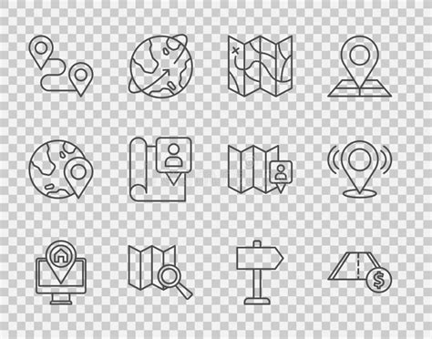 Set Line Monitor With Map Location Toll Road Traffic Folded Search Route Marker Road Sign