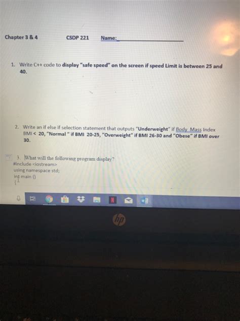 Solved Chapter 3 And4 Csdp 221 Name Write C Code To Display